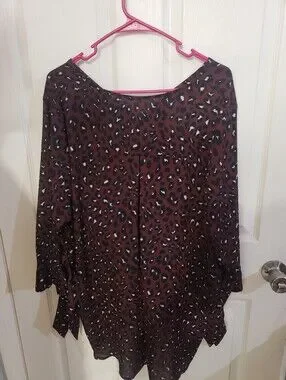 West Kei | Tops | West Kei Burgundy Leopard Print Faux Wrap Blouse Tie ...